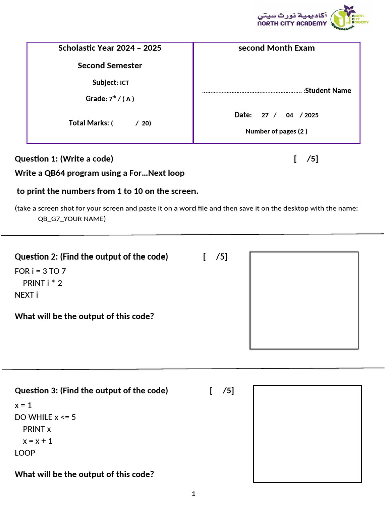 Grade 7 ICT Exam Paper 2025 | PDF