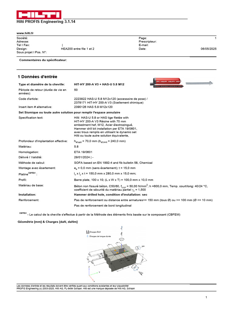 Spécifications HEA200 pour fixation Hilti | PDF | Ingénierie civile ...