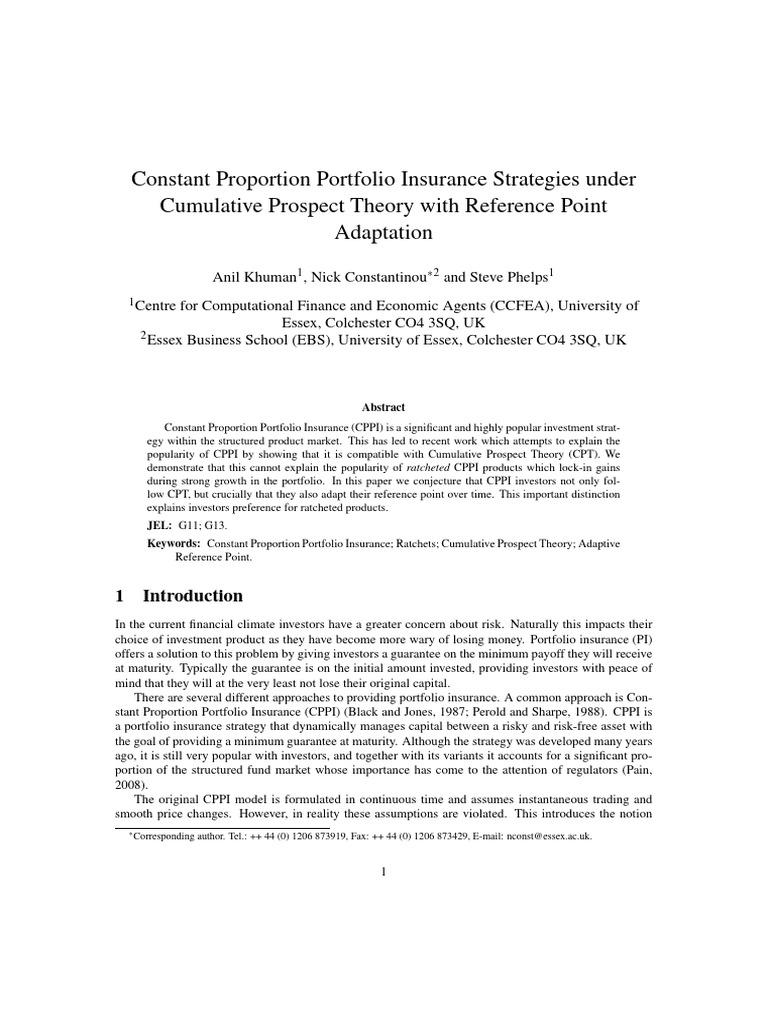 Constantinou - CPPI With Rachet | PDF | Risk Aversion | Financial Risk