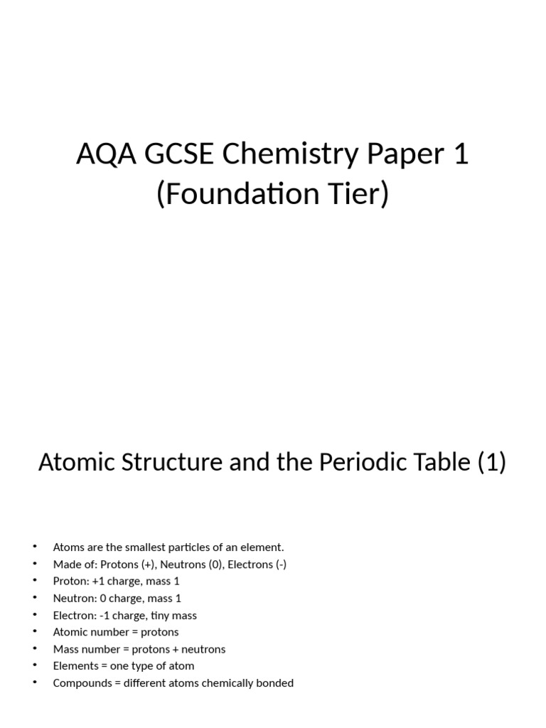 AQA GCSE Chemistry Paper 1 Detailed Notes v2 | PDF | Chemical Bond | Ion