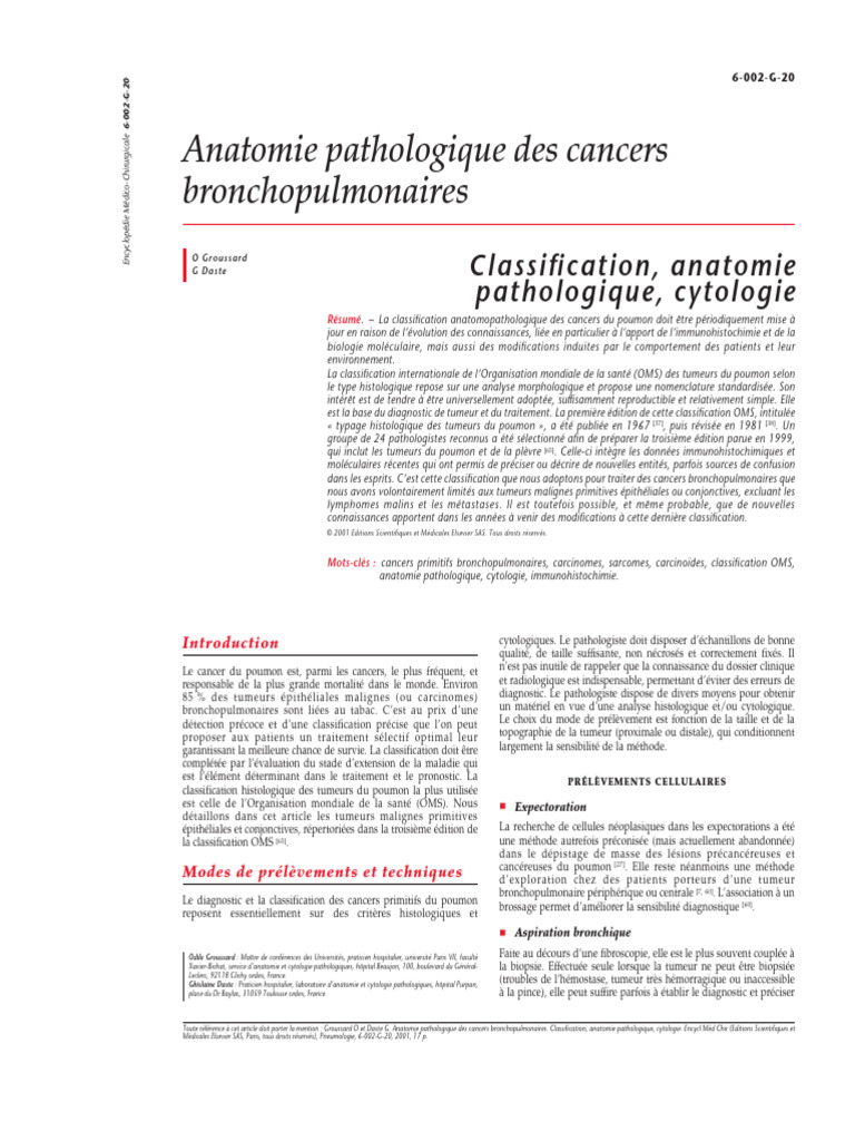 Classification des cancers bronchopulmonaires | PDF | Cancer du poumon ...