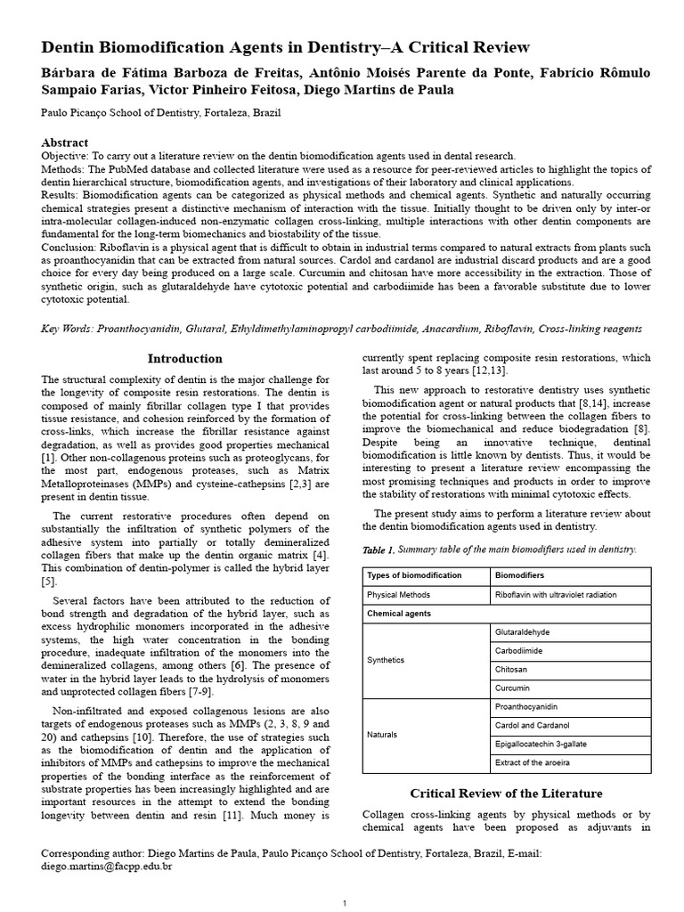 Dentin Biomodification Agents | PDF | Cross Link | Amino Acid