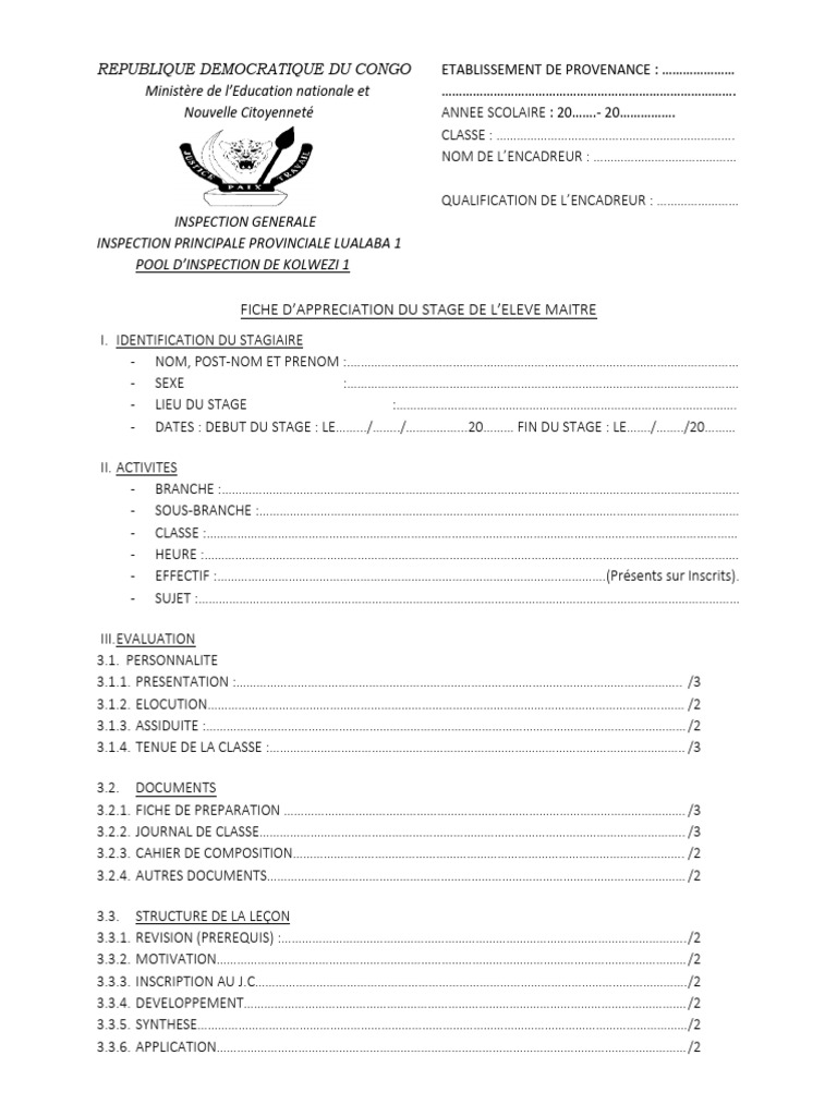 Fiche D'appreciation | PDF