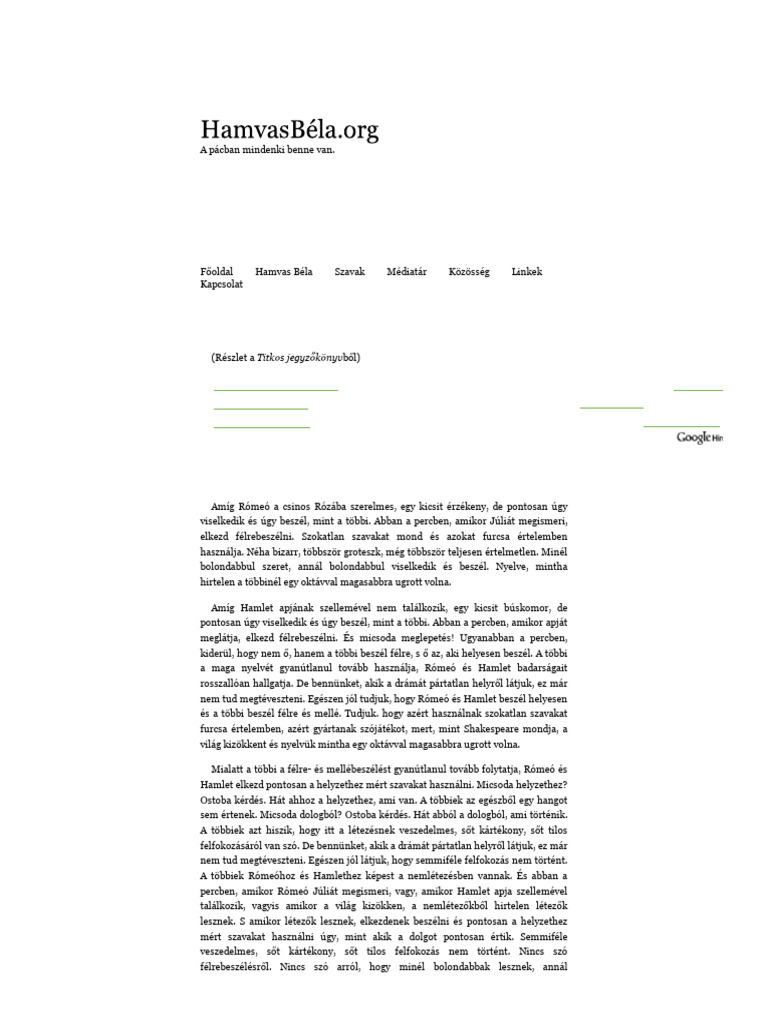 Hamvas Béla - Arlequin | PDF