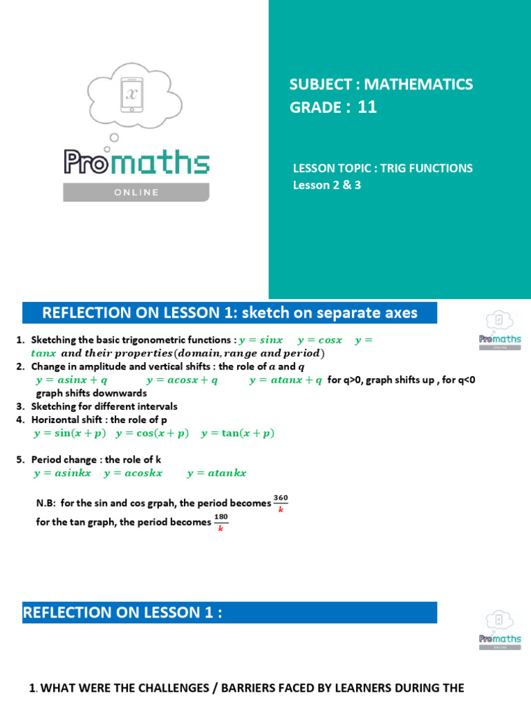 Grade 11 ProMaths Trigonometric Functions (May 2025) - 2 | PDF ...