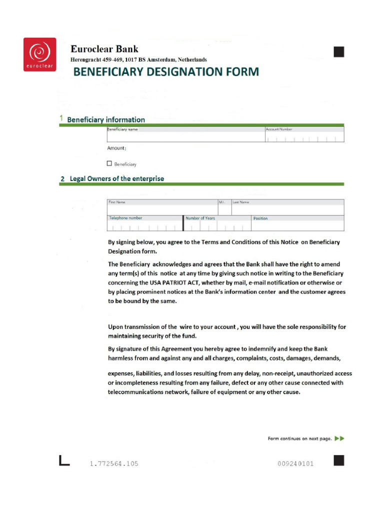 Euroclear Beneficiary Designation Form | PDF