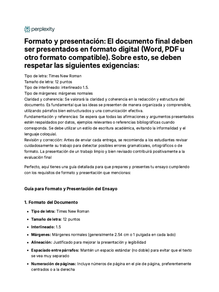 Formato y Presentación - El Documento Final Deben S | PDF | Ensayos ...