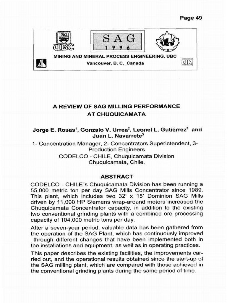 SAG Mill Performance at Chuquicamata | PDF | Mill (Grinding ...