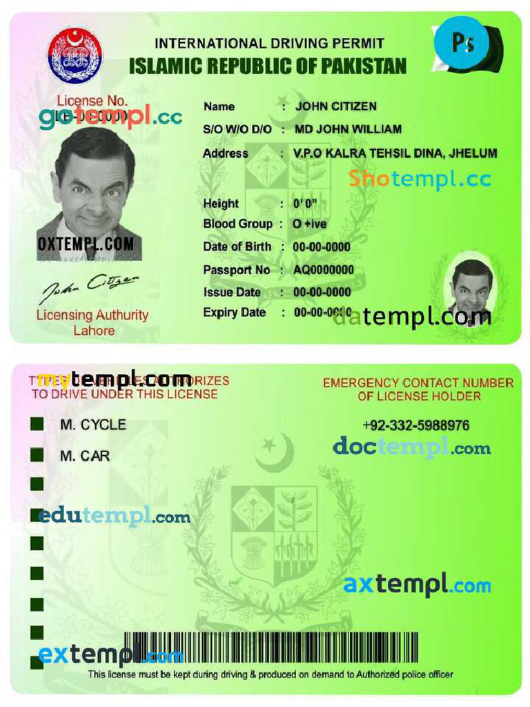 Pakistan International Driving Permit Template in PSD Format, Fully ...