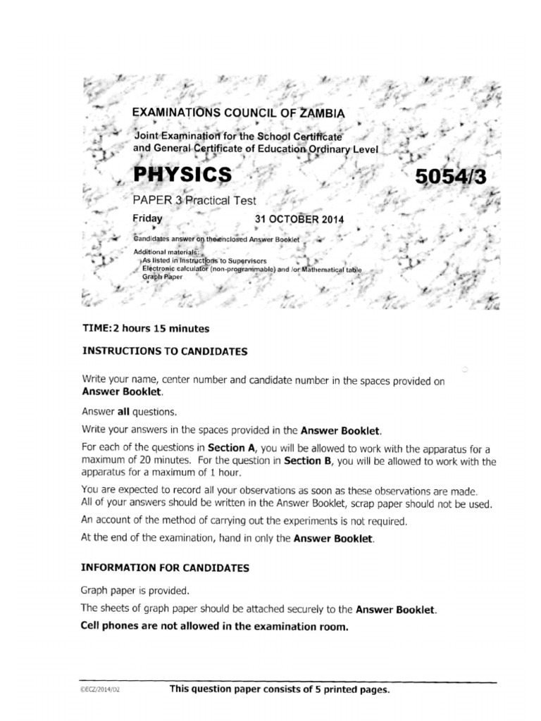 2014 Physics Paper 3 Past Paper | PDF