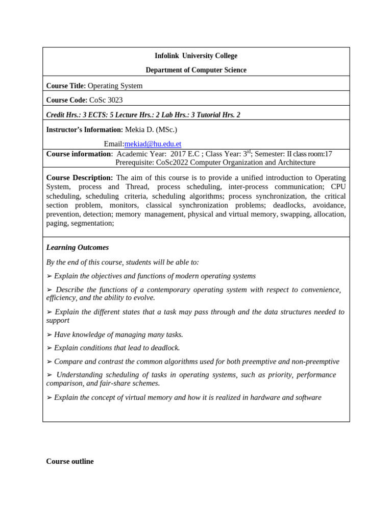 Operating System-os course outline prepared by Mekia dt-2025-03-02 16-18-01 | PDF | Process ...
