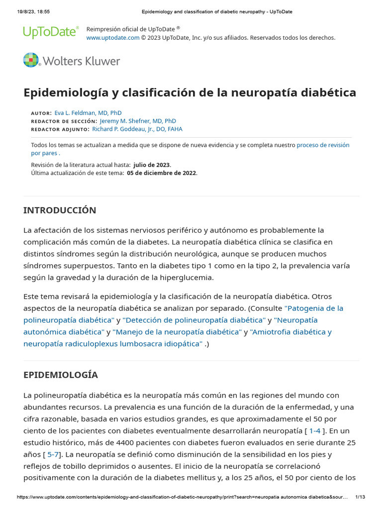 Epidemiology and Classification of Diabetic Neuropathy - UpToDate | PDF ...