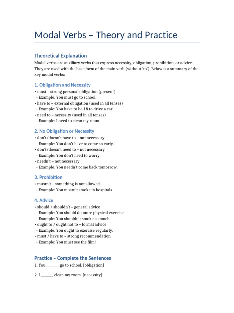 Modal Verbs Theory and Practice | PDF