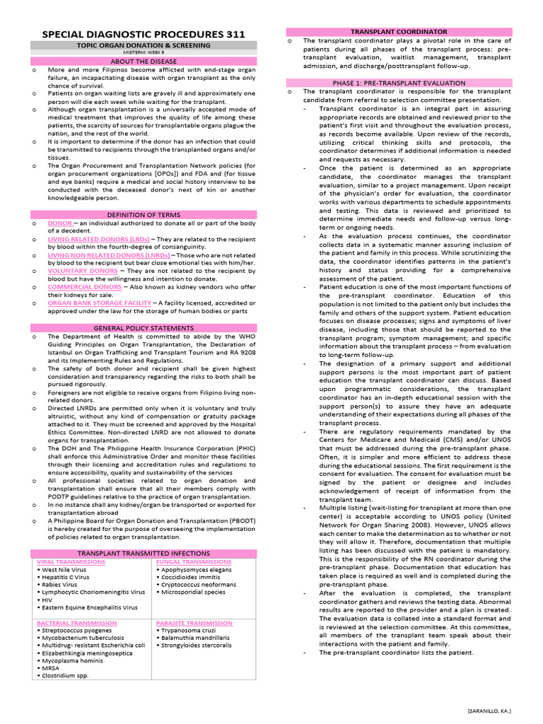 Organ Donation and Screening Overview | PDF | Organ Transplantation ...