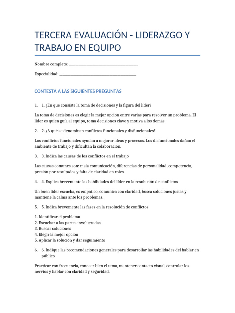Tercera Evaluacion Liderazgo Resuelta | PDF