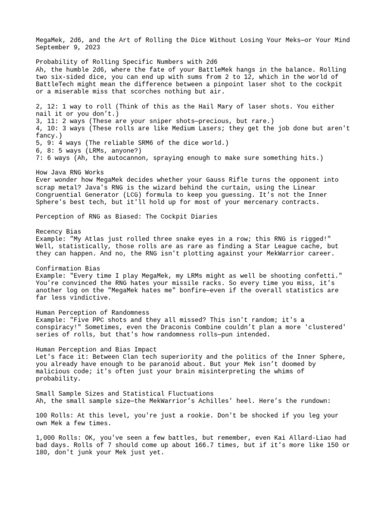 MegaMek, 2d6, And the Art of Rolling the Dice Without Losing Your Mek ...