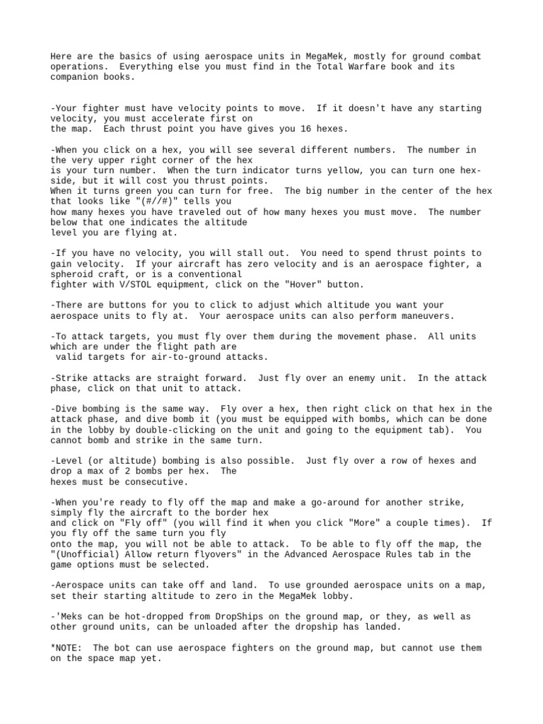 How To Use Aerospace Units On Ground Maps in MegaMek | PDF | Fighter ...