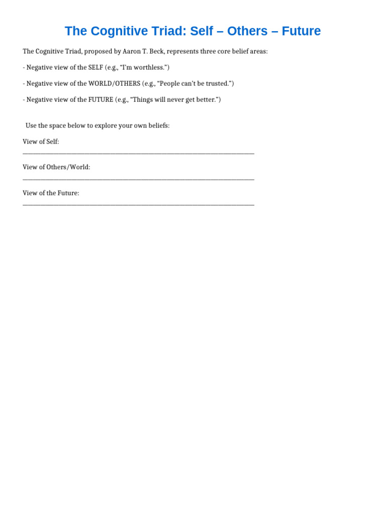 Cognitive Triad and Distortions Worksheet | PDF