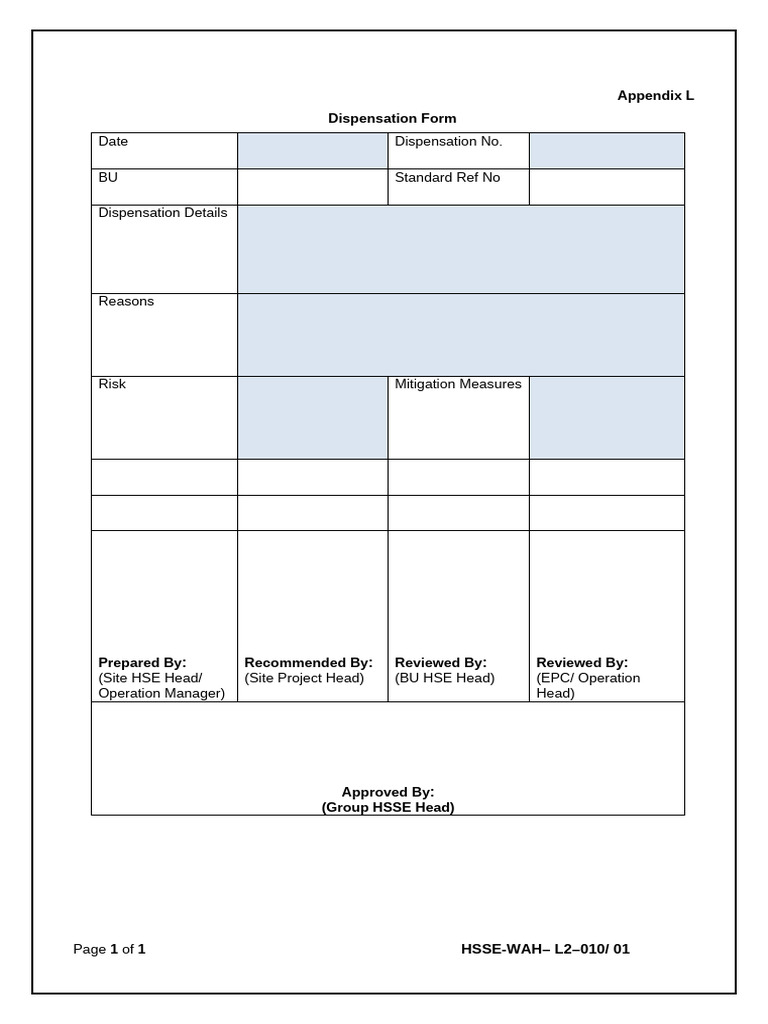 Appendix L - Dispensation Form | PDF