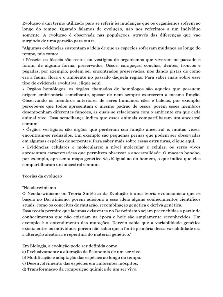 Teoria Evolutiva e Evolução Humana | PDF | Evolução | Fóssil
