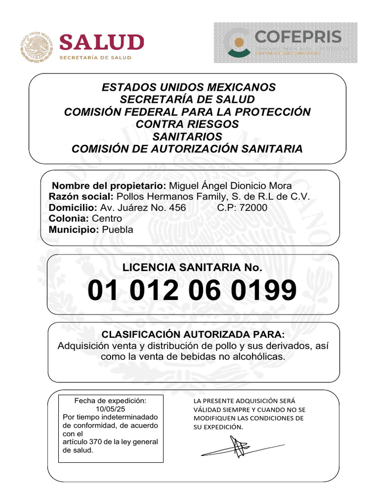 Licencia Sanitaria | PDF