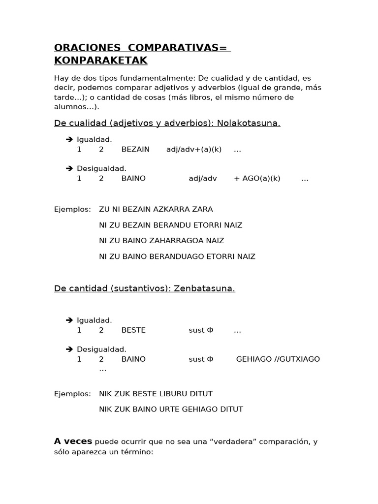 Oraciones Comparativas | PDF