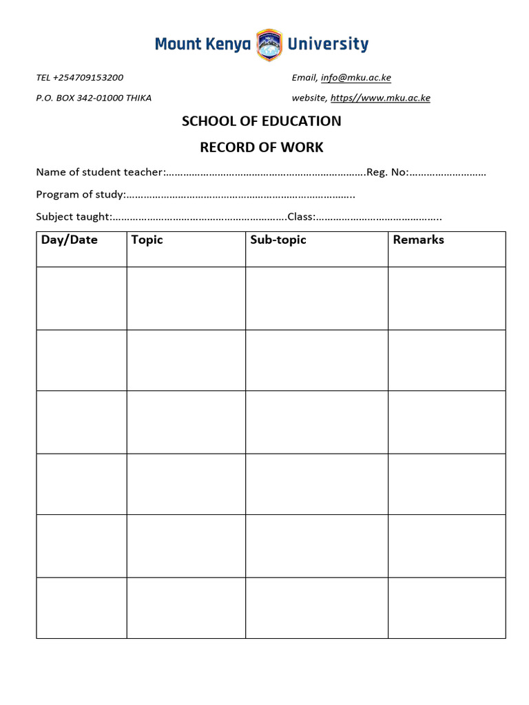 Record of Work | PDF