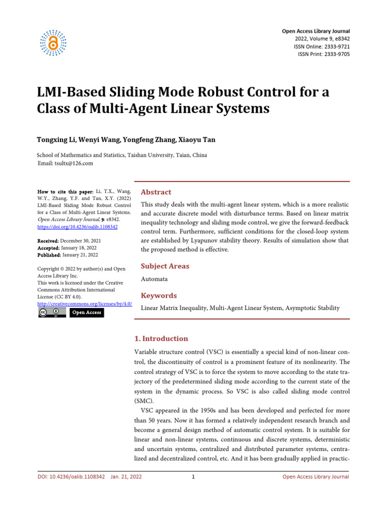 LMI-Based Sliding Mode Robust Control | PDF | Control Theory | Applied Mathematics