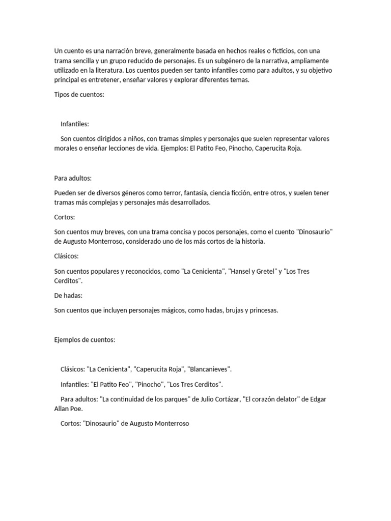 Tipos y características del cuento breve | PDF