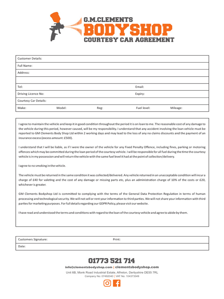 Courtesy Car Agreement Terms | PDF | Motor Vehicle | Transport