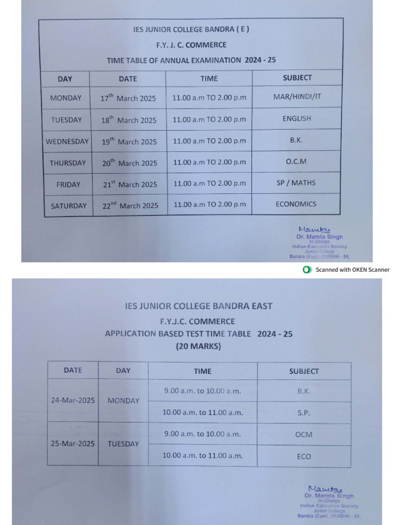 Annual Exam Time Table | PDF
