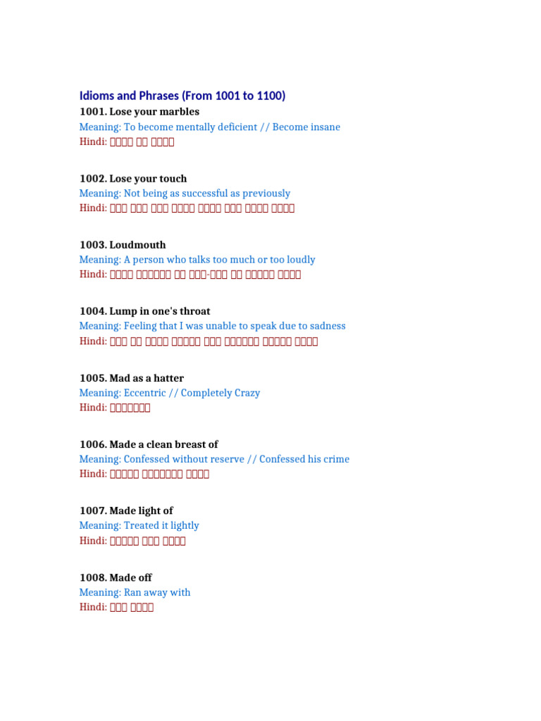 1001 To 1100 Idioms Final | PDF