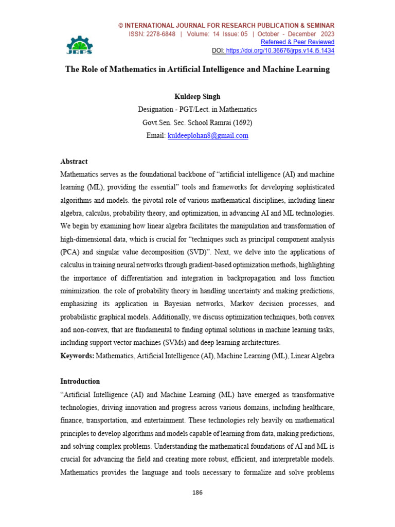The_Role_of_Mathematics_in_Artificial_Intelligence | PDF | Machine Learning | Principal ...