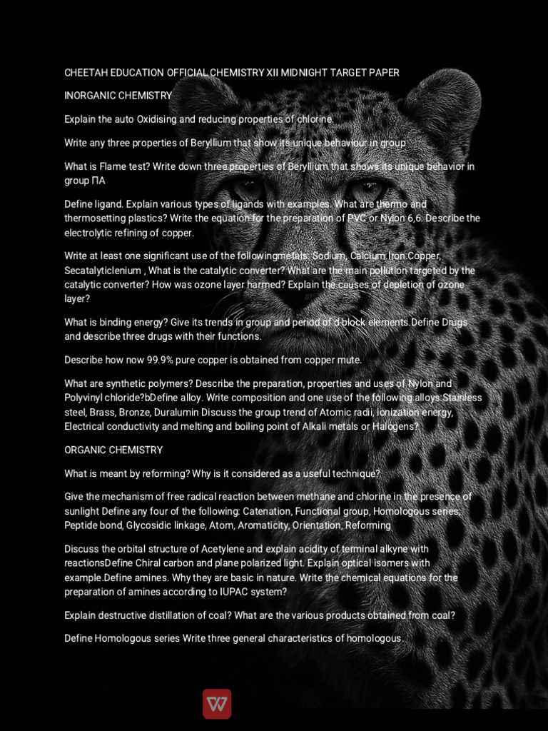 Cheetah Education Official Midnight Target Paper Xii Chemistry | PDF | Chlorine | Chemistry