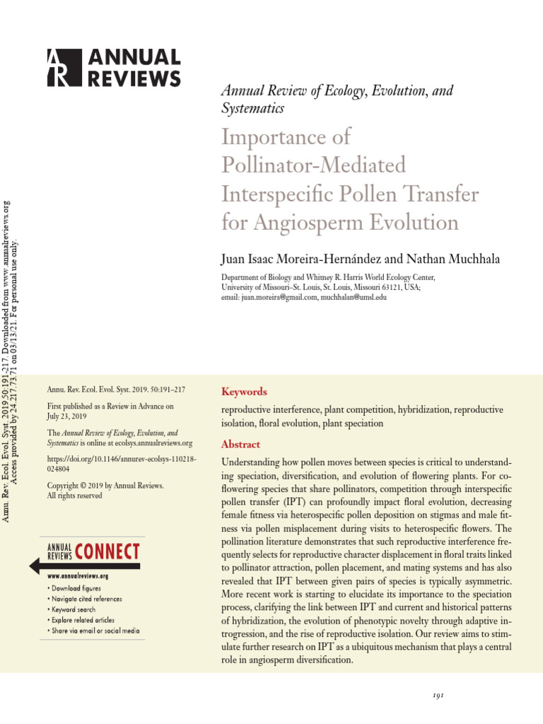 Importance of Pollinator-Mediated Interspecific Pollen Transfer For ...