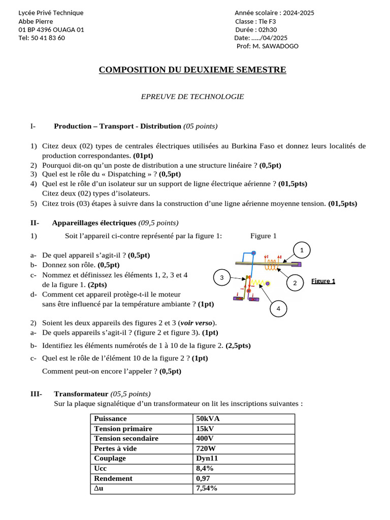 Épreuve de Technologie Tle F3 - 2024-2025 | PDF | Transformateur ...