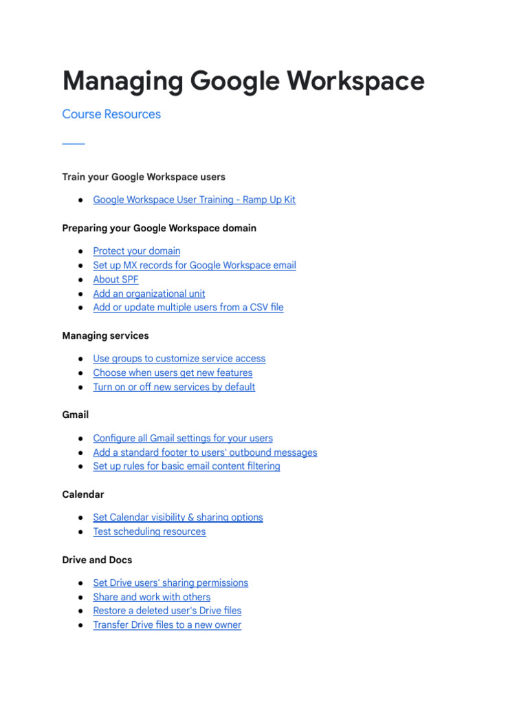 02 Course-Resources Managing Google Workspace - Resources v1.3.2 | PDF