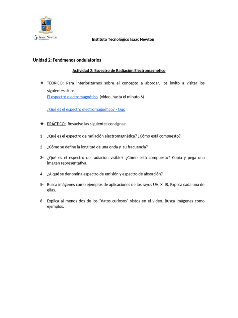 Actividad 2 Espectro de Radiación Electromagnético | PDF