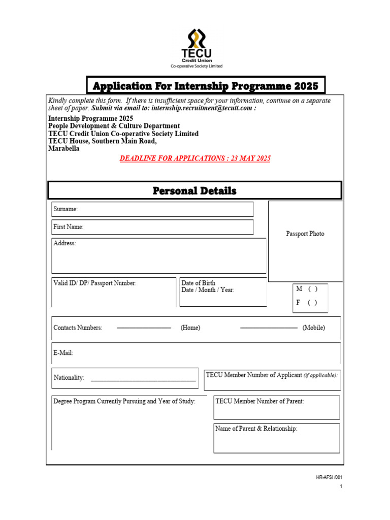 TECU Internship Application Form 2025 | PDF | Justice | Crime & Violence