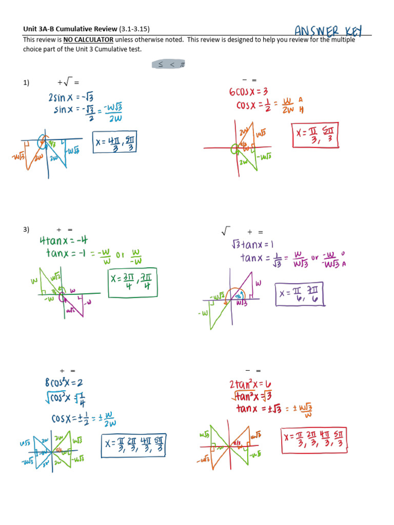 3.1-3.15 Cumulative Review B KEY | PDF | Trigonometric Functions | Mathematical Analysis