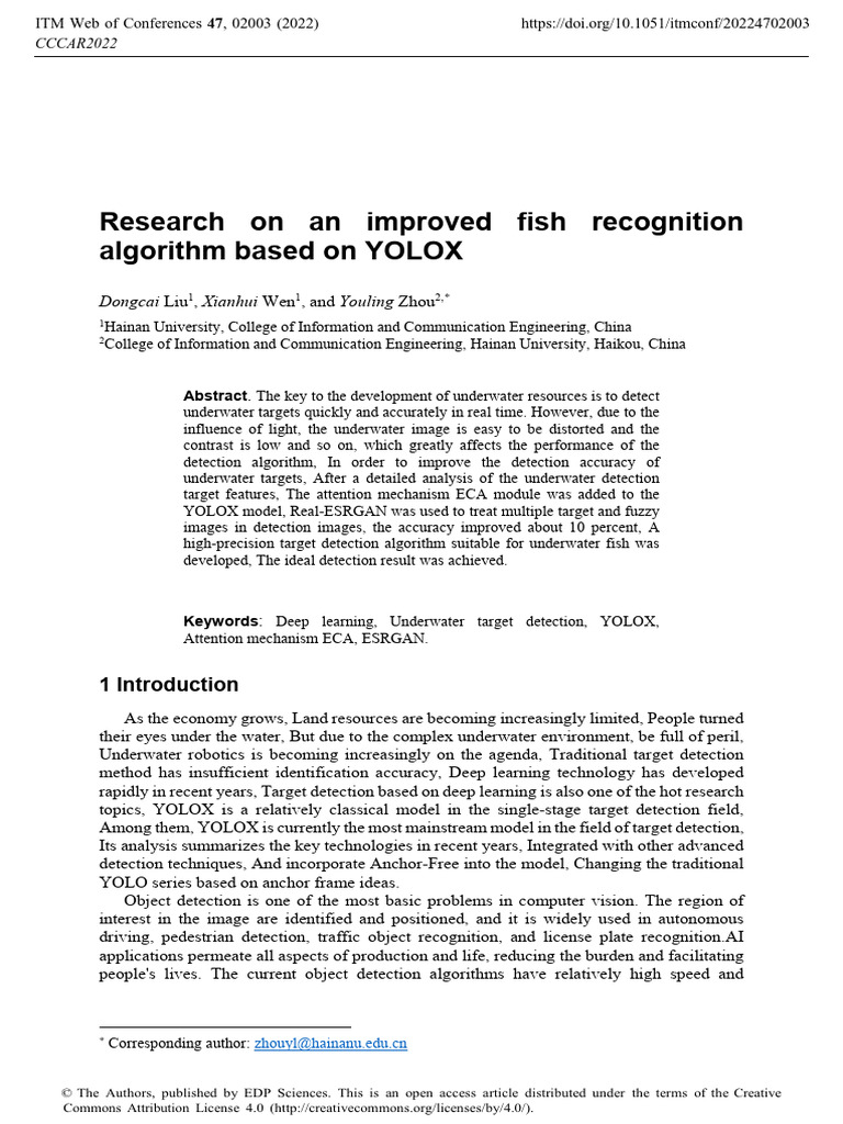 Research On An Improved Fish Recognition Algorithm Based On YOLOX | PDF | Deep Learning ...