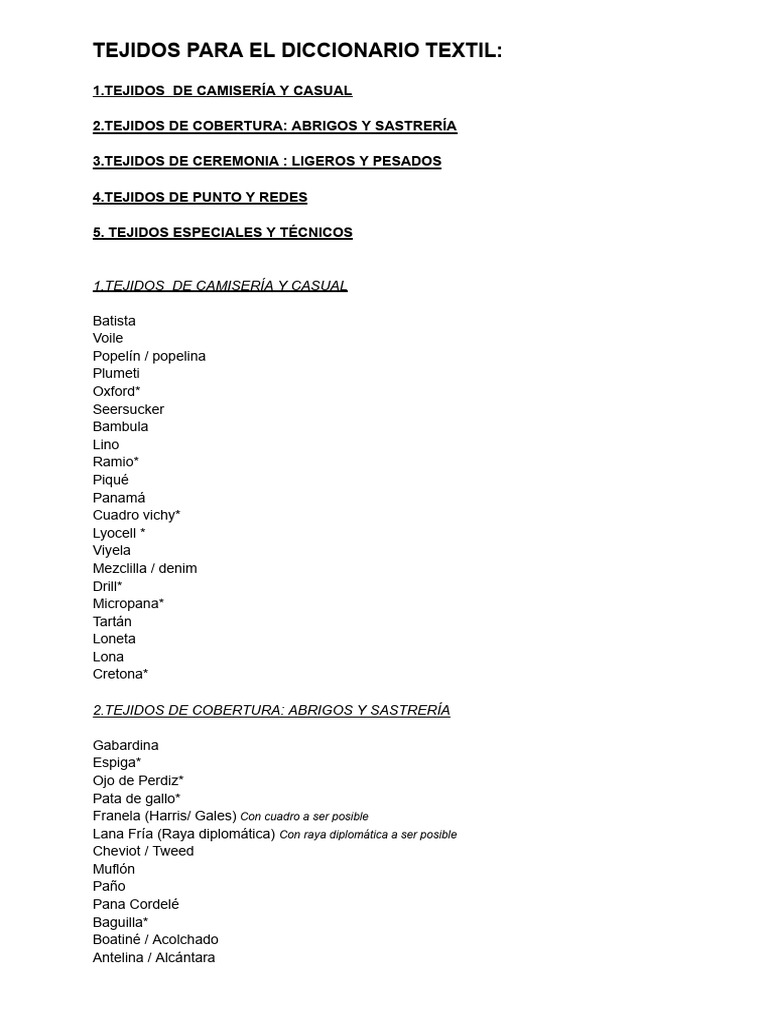Diccionario de Tejidos Textiles Esenciales | PDF