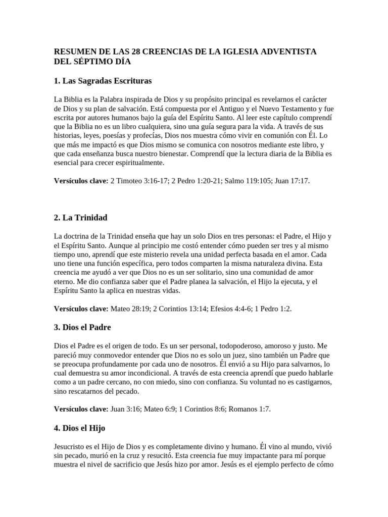 Resumen de Las 28 Creencias de La Iglesia Adventista Del Séptimo Día | PDF | Salvación ...