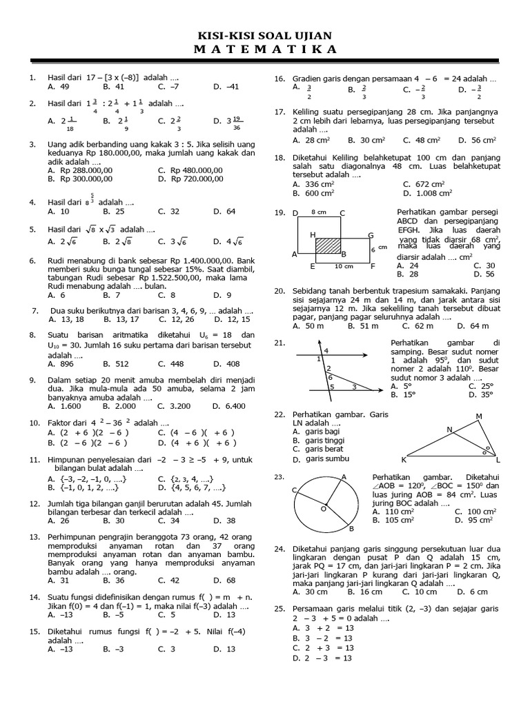 Kisi-Kisi Matematika | PDF