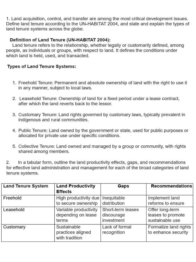 Land Tenure 1 | PDF | Governance | Policy