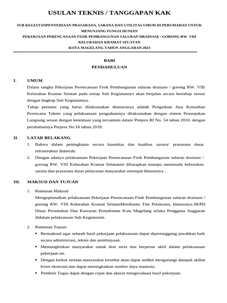 Usulan Teknis - Tang Kak - Perenc RW 8 Krasel | PDF