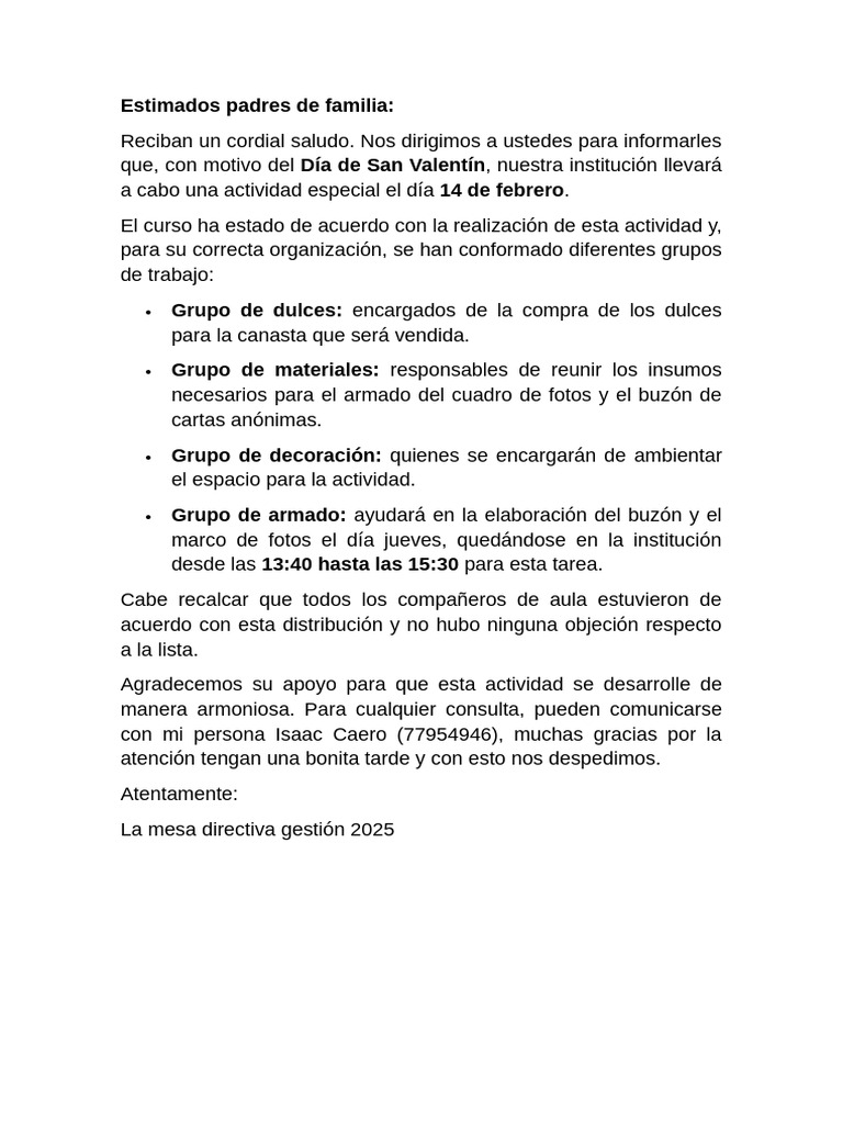 Carta A Padres | PDF