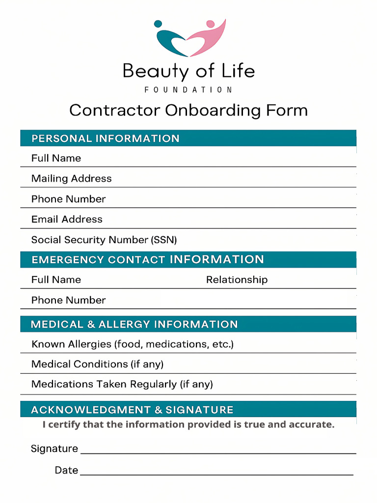 Contractor Onboarding Form | PDF