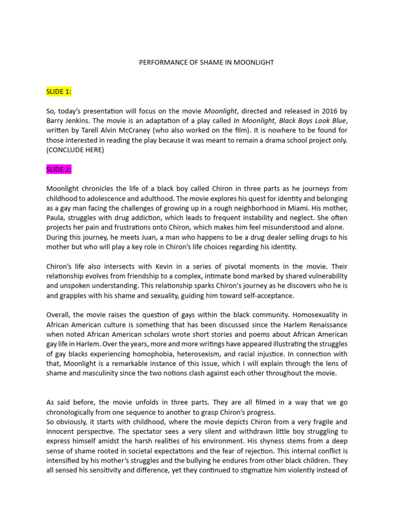 Performance of Shame in Moonlight | PDF | Moonlight (2016 Film) | Masculinity