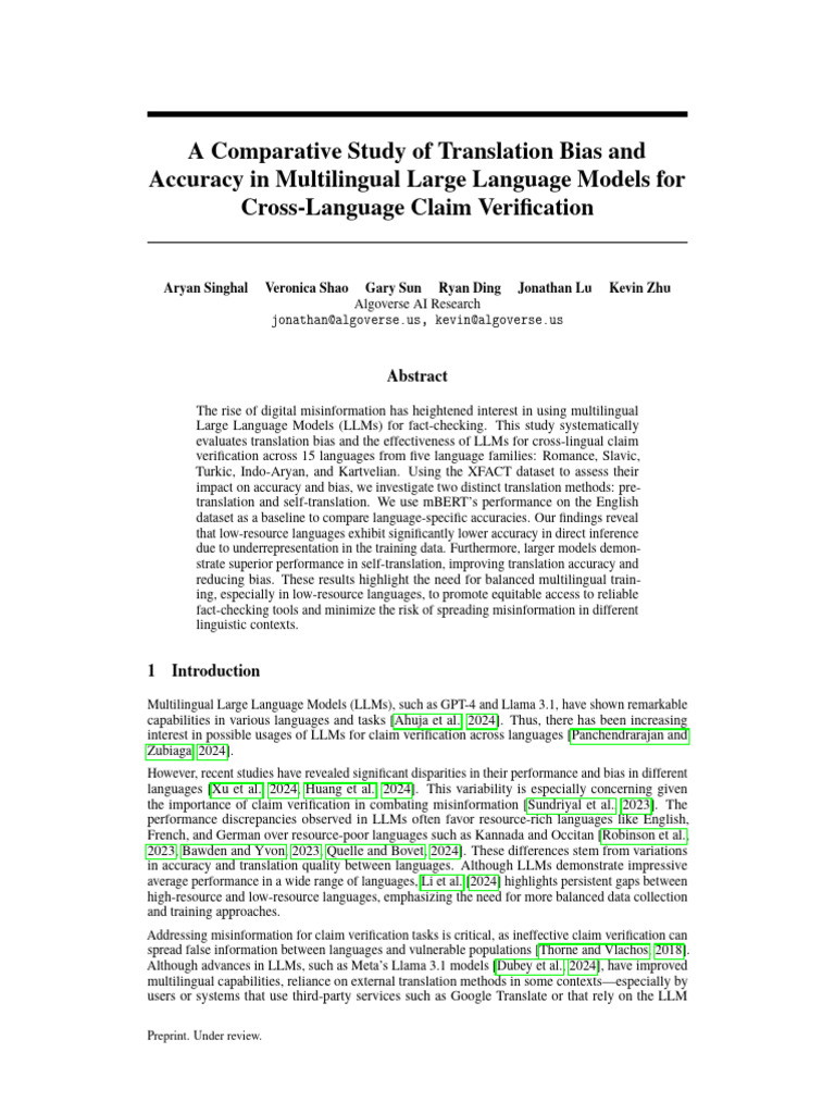 Translation Bias and Accuracy in Multilingual Large Language Models ...